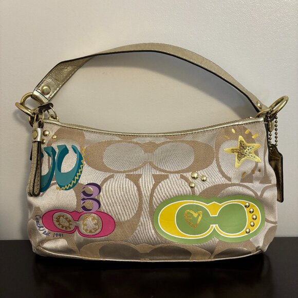 Coach | Bags | Coach Signature Tan Gold Metallic Applique Demi Mini Bag ...